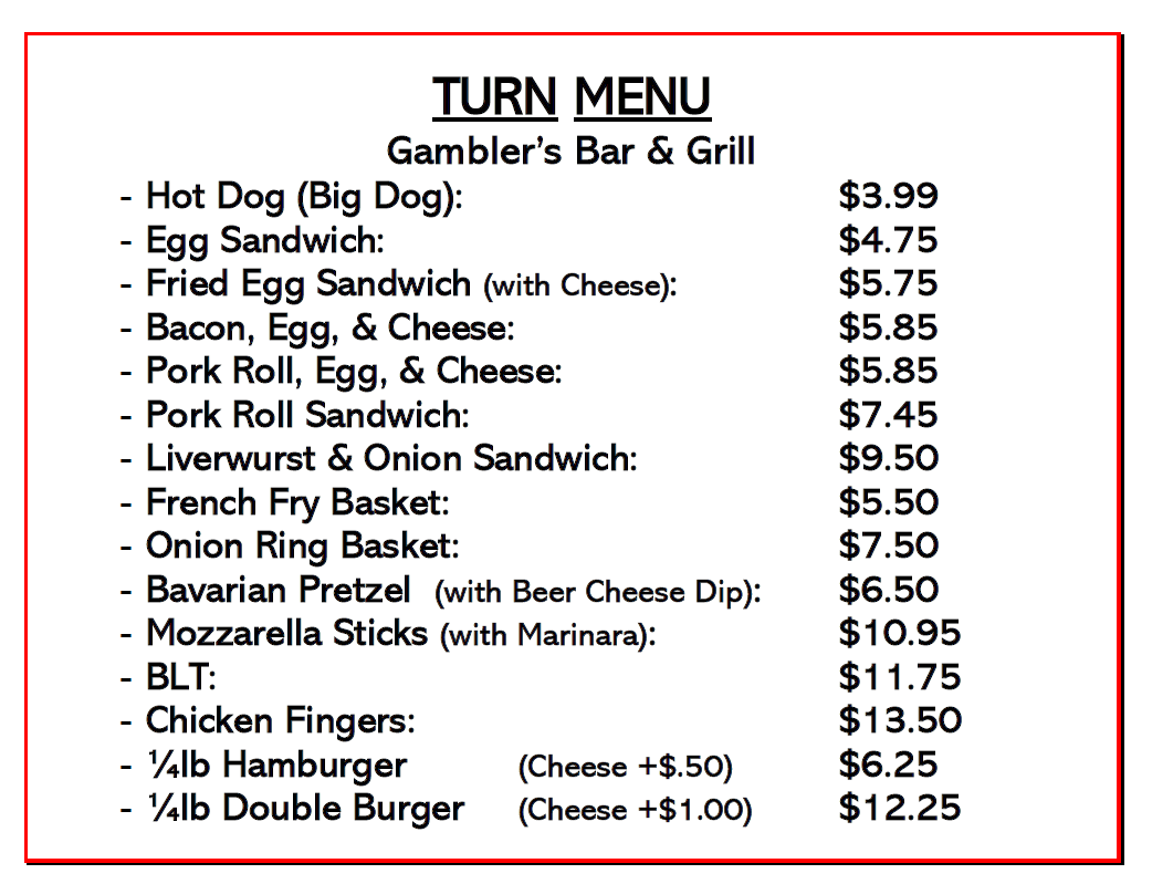 Turn Menu - Gambler Ridge Golf Club