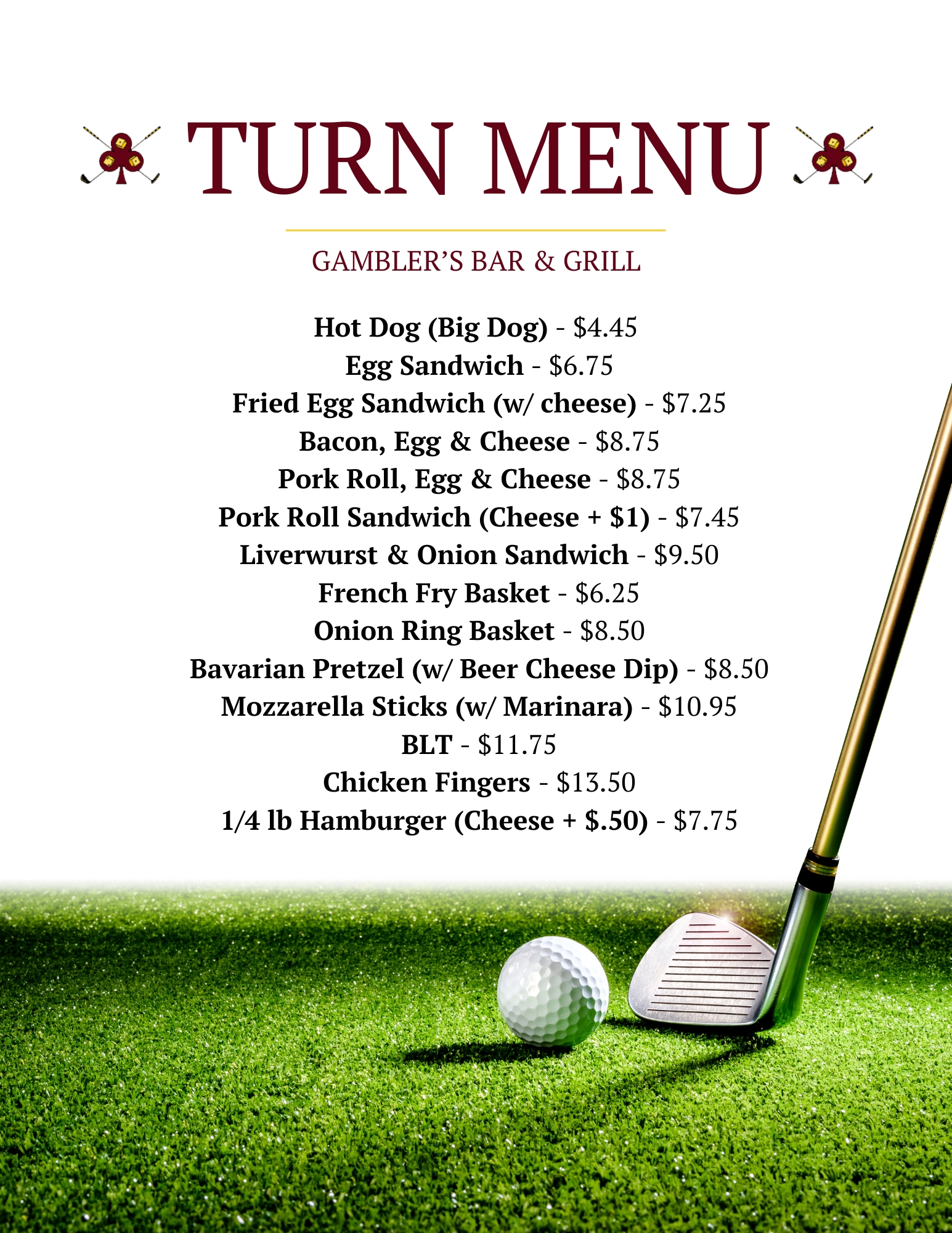 Turn Menu - Gambler Ridge Golf Club